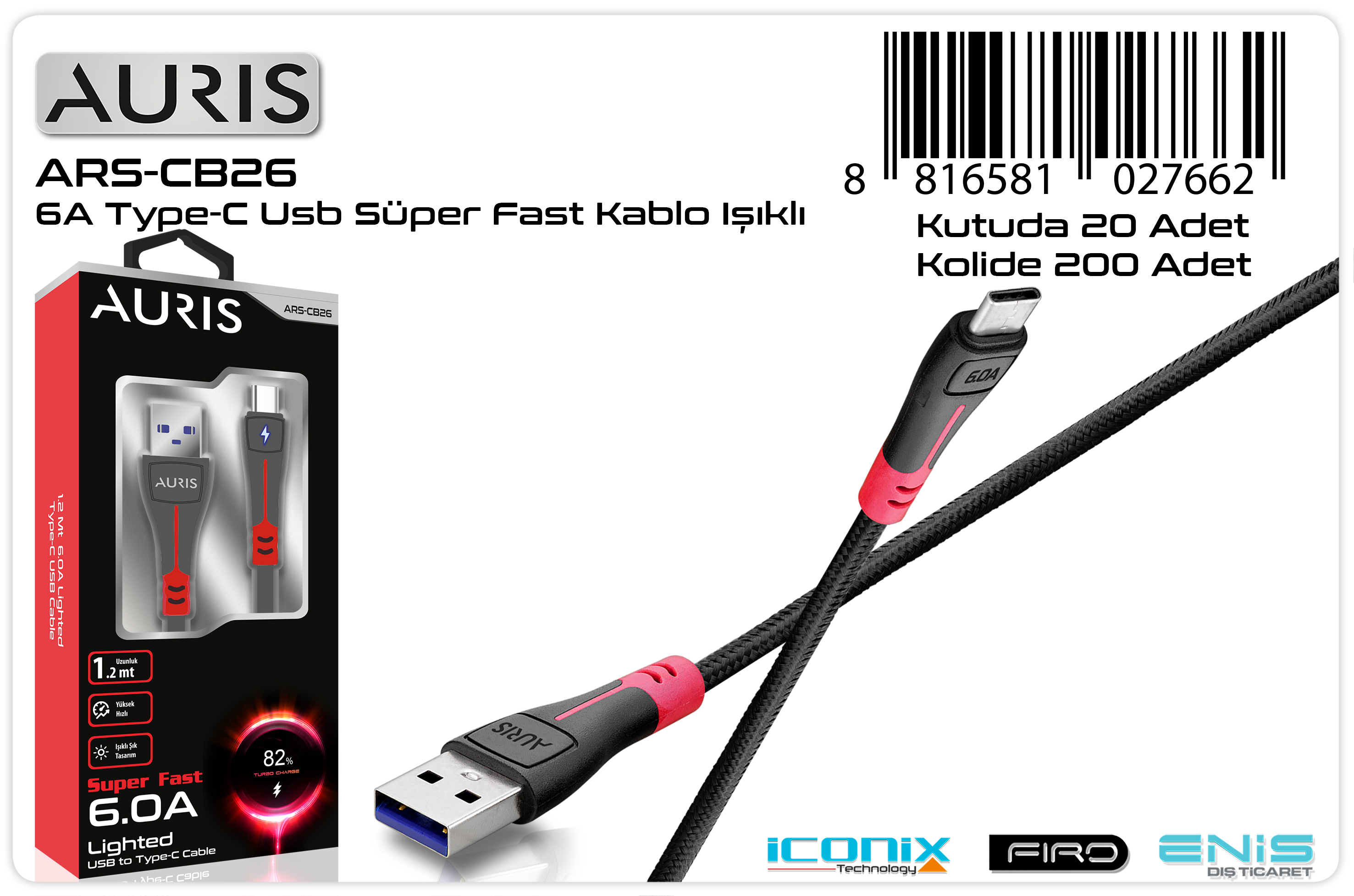 CB26 Type-C Kablo Işıklı 6A